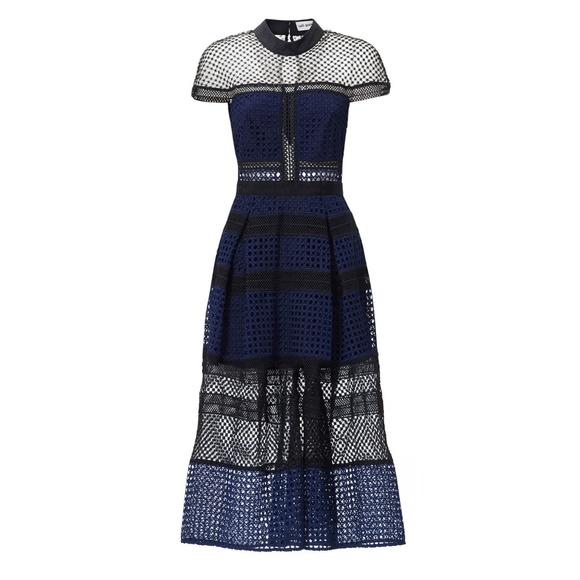 Self-Portrait | Dresses | Selfportrait Navy Crosshatch Guipure Lace ...
